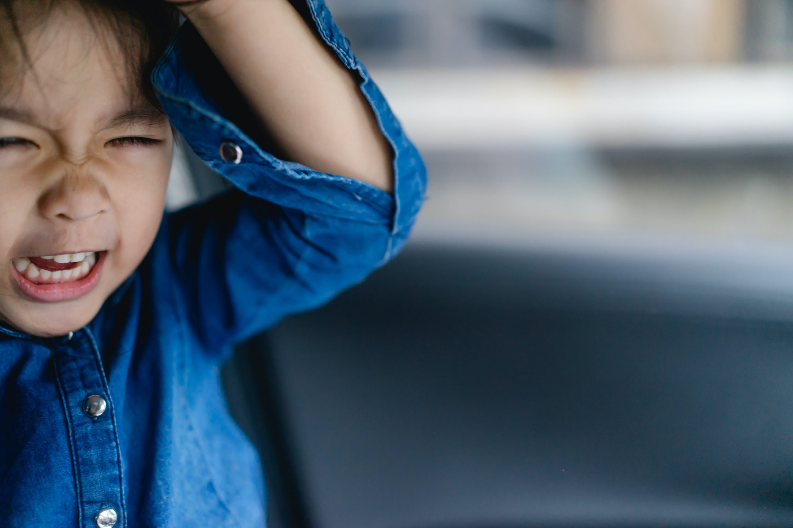 Tantrum and Aggressive little girl punch on camera.Mad kid got upset ...